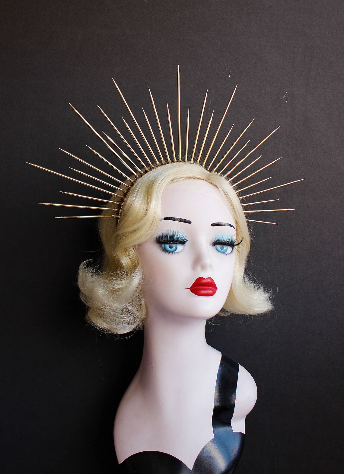 5" Gold Halo Crown, Gold Spike Crown, Bridal Crown, Crown Headband ...