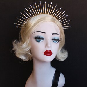 2" Gold Halo Crown With Blue Topaz Crystals, Celestial Headpiece ...