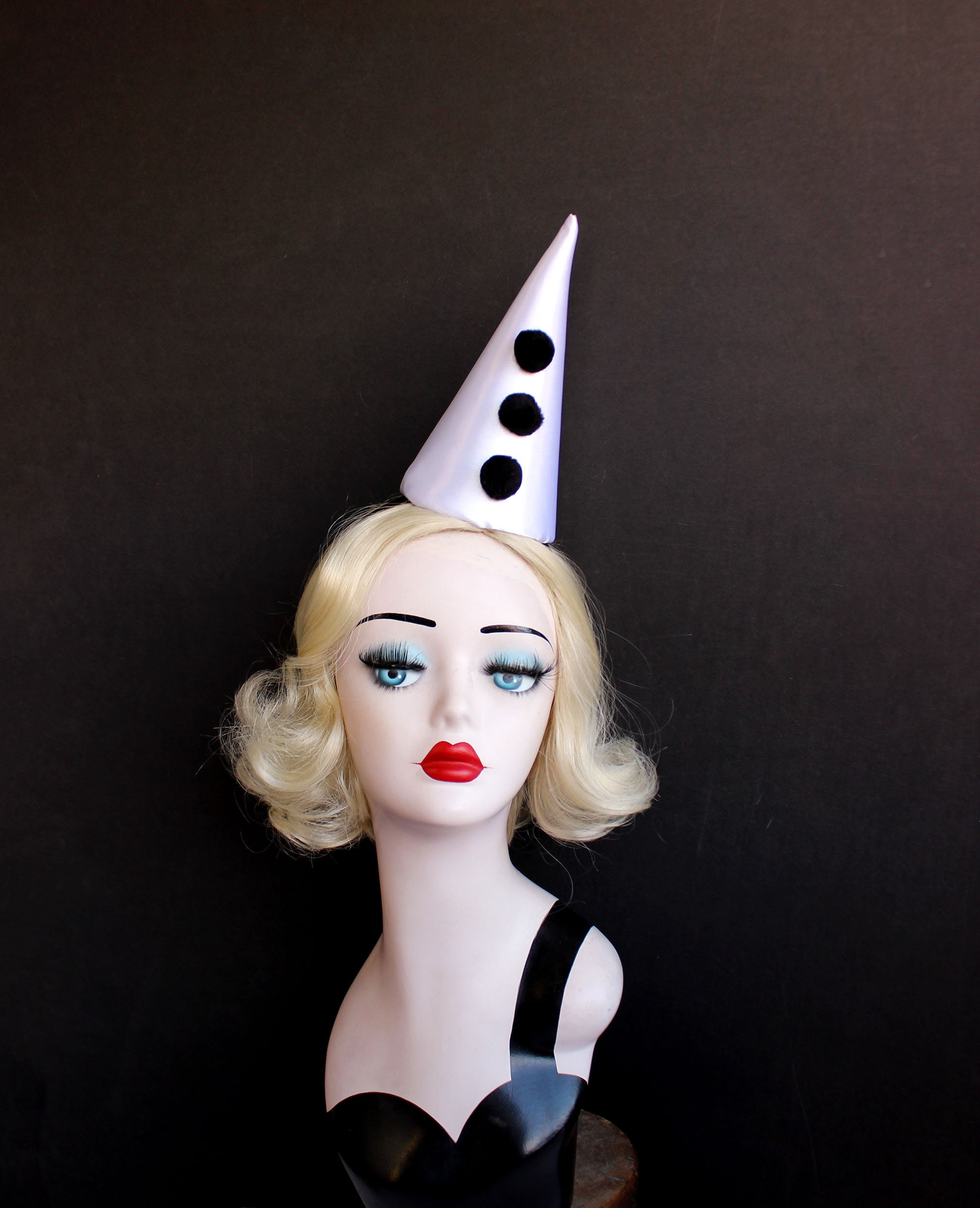 White Mini Clown Hat with Pom Poms Halloween Costume Circus | Etsy