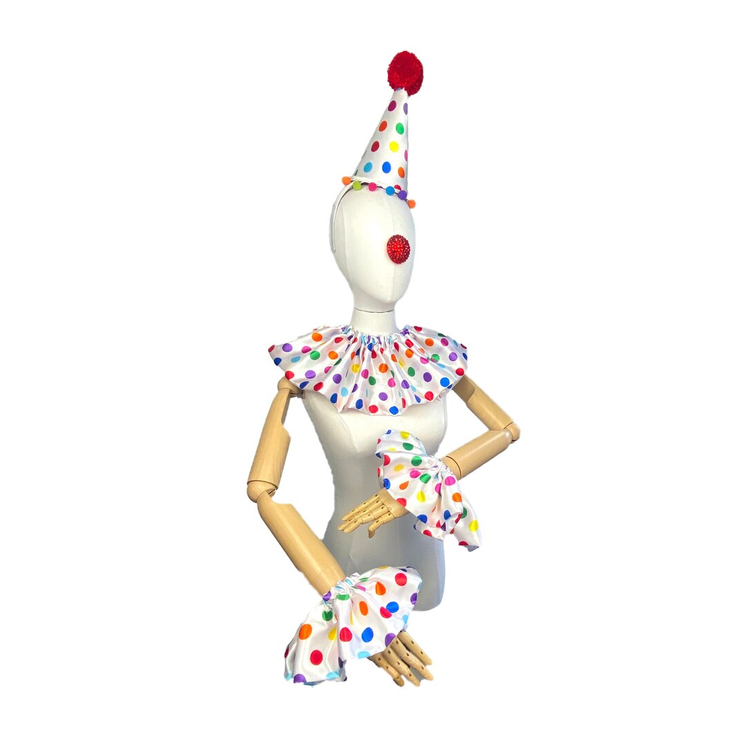 White Polka Dot Clown Costume Set, High Fashion, Halloween Costume ...