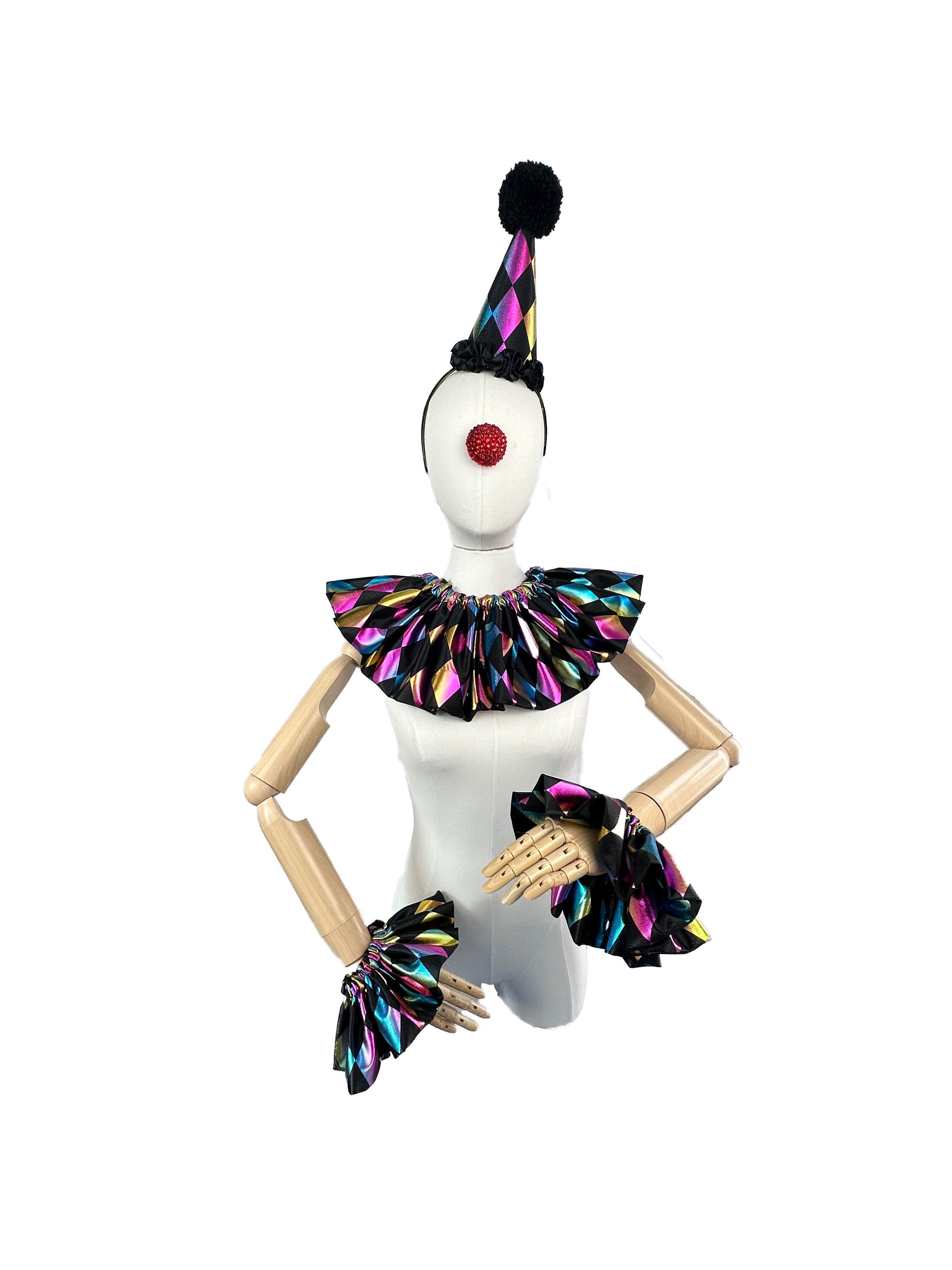 Harlequin Clown Costume Set, Hat, Collar, Cuffs, Multicolored - Etsy
