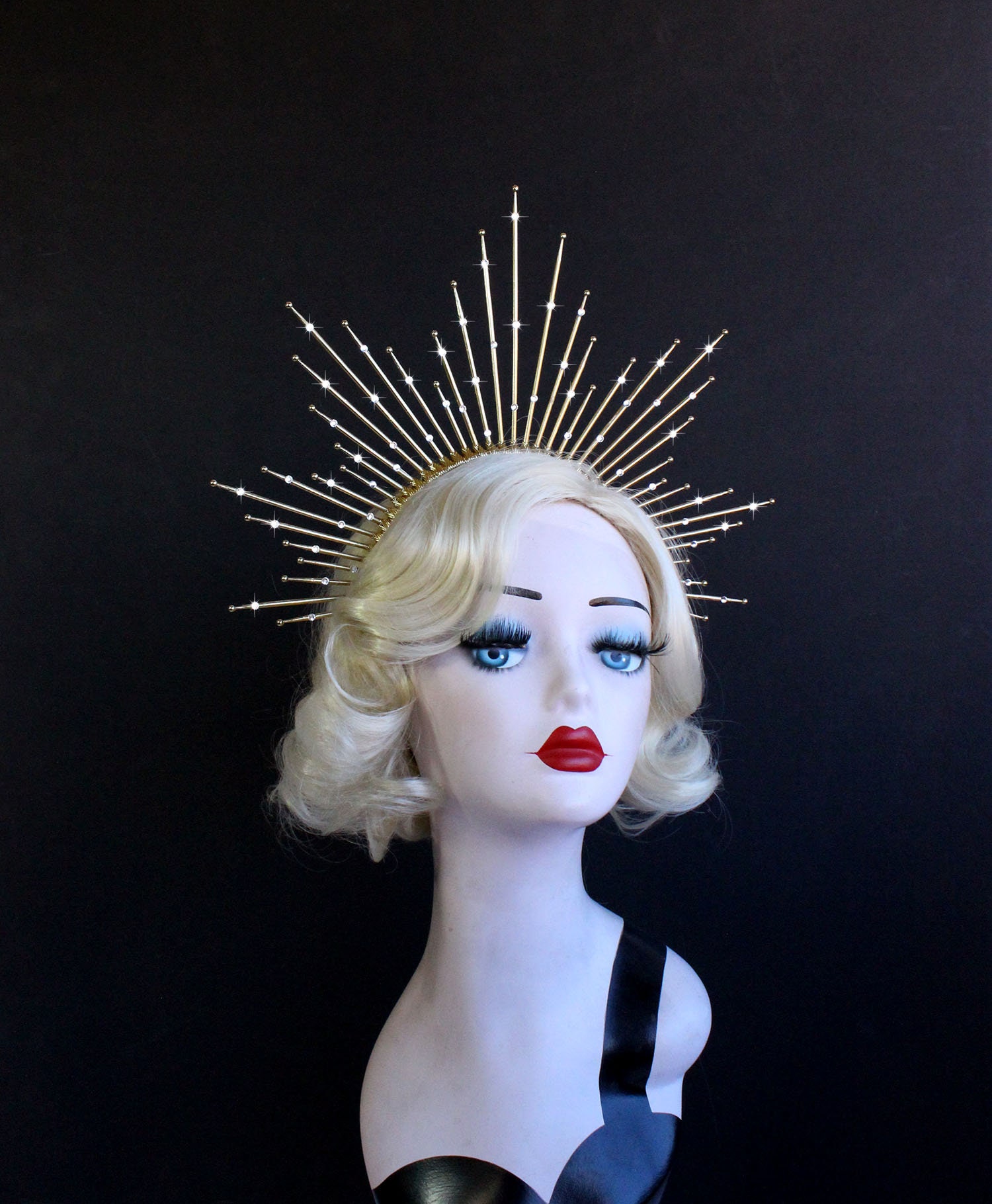 5 Gold Halo Headpiece With Crystals and Beads | Etsy