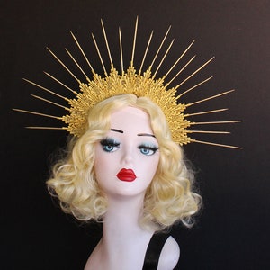 Gold Lace Crown Headband, Halo Headpiece, Bridal Headdress, Virgin Mary ...