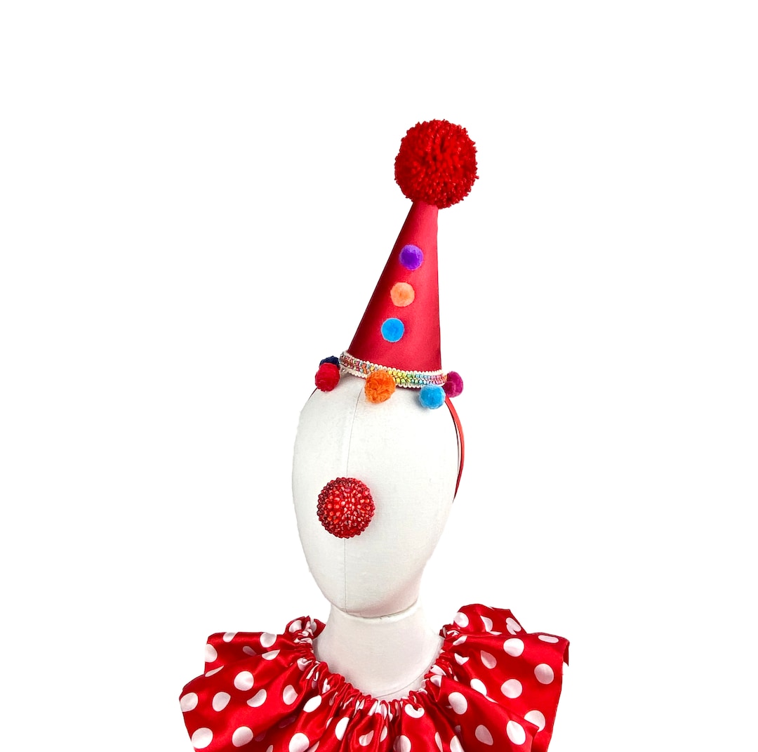 Red Clown Hat With Pom Poms, Scary Clown Costume, Cirque Costume, Kid's ...