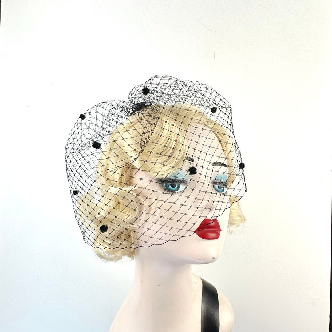 Black Netted Birdcage Veil, Chenille Dotted, Merry Widow, Gothic ...