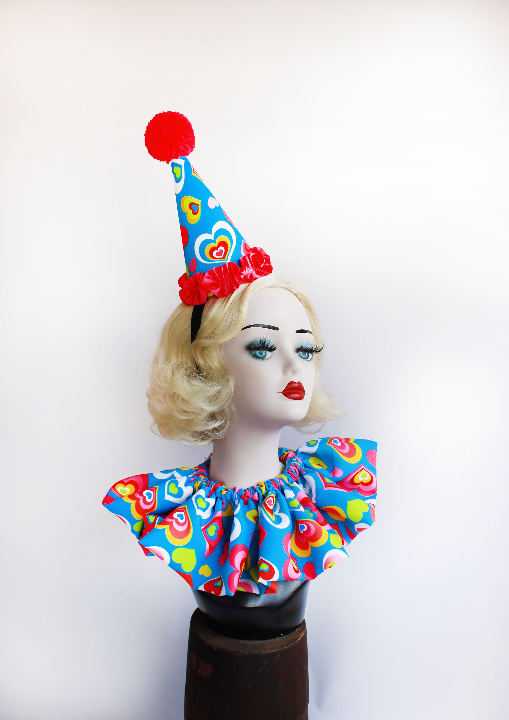 Blue and Pink Clown Hat with Hearts Cirque Costume Birthday | Etsy