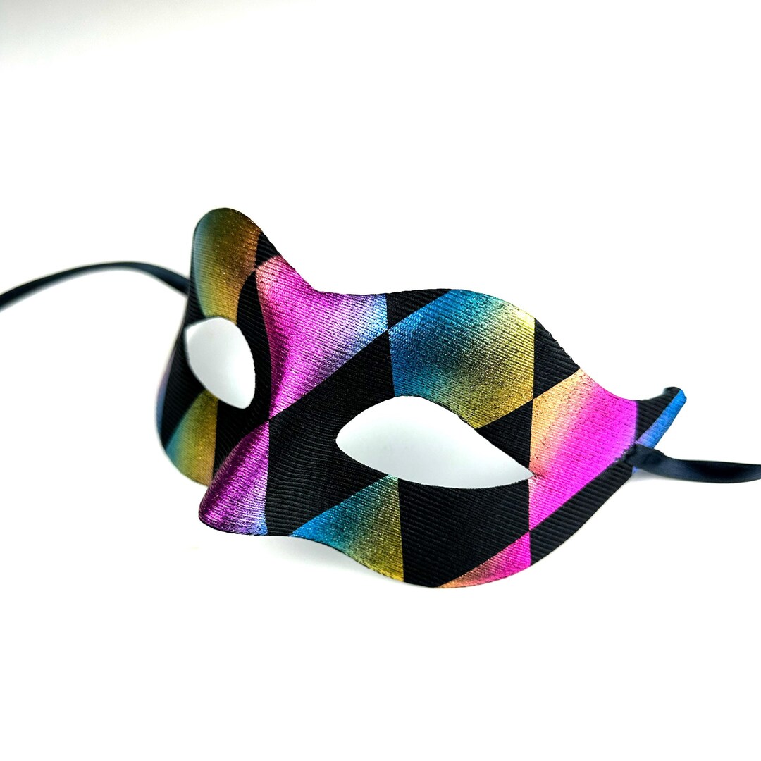 Harlequin Masque, Masquerade Accessory, Metallic Iridescent Rainbow ...