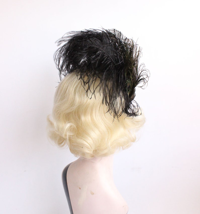 Black Ostrich Peacock Feather Fascinator Headband Showgirl Etsy