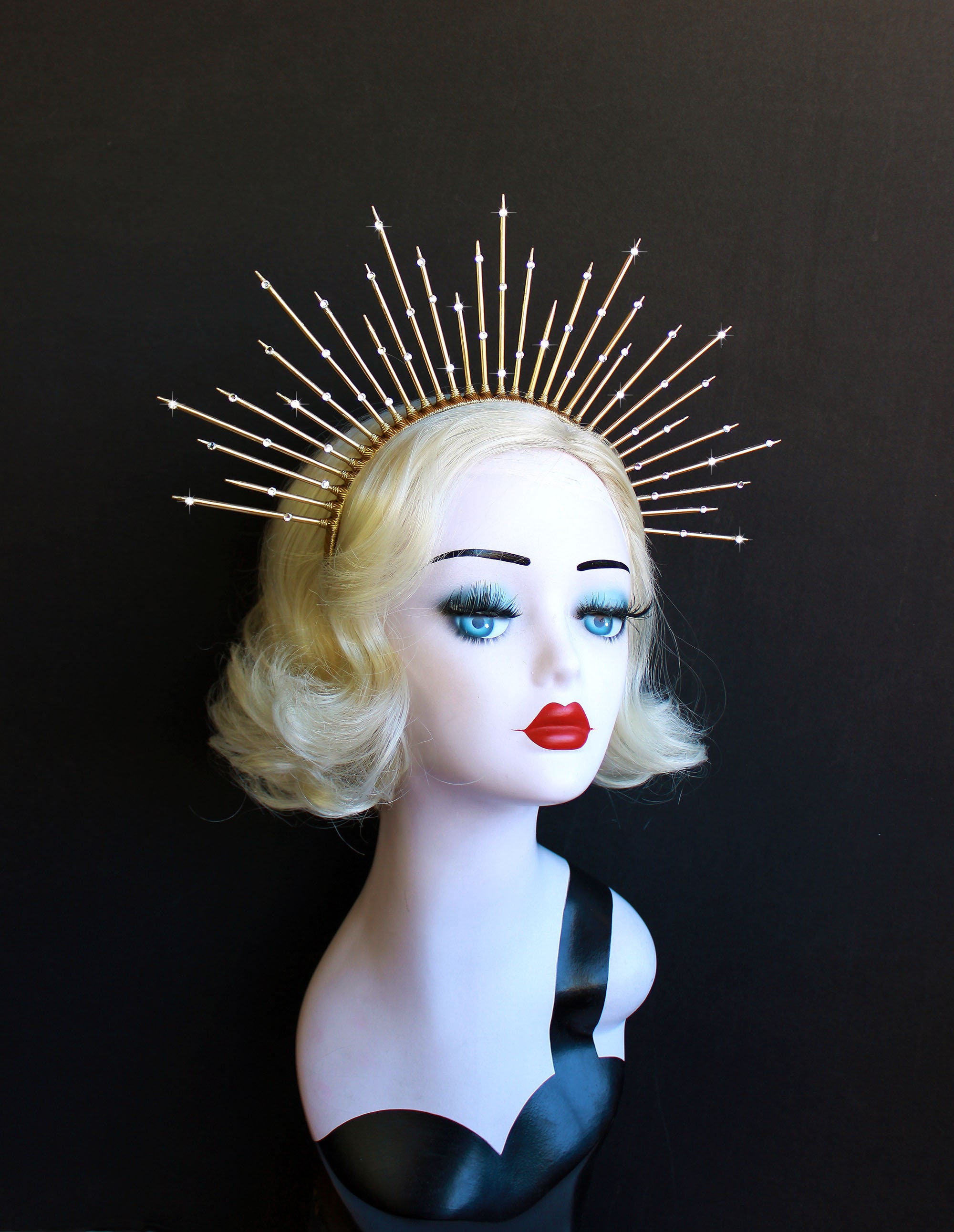 Gold Halo Crown Headpiece With Crystals, 4" High Quality Theatrical ...