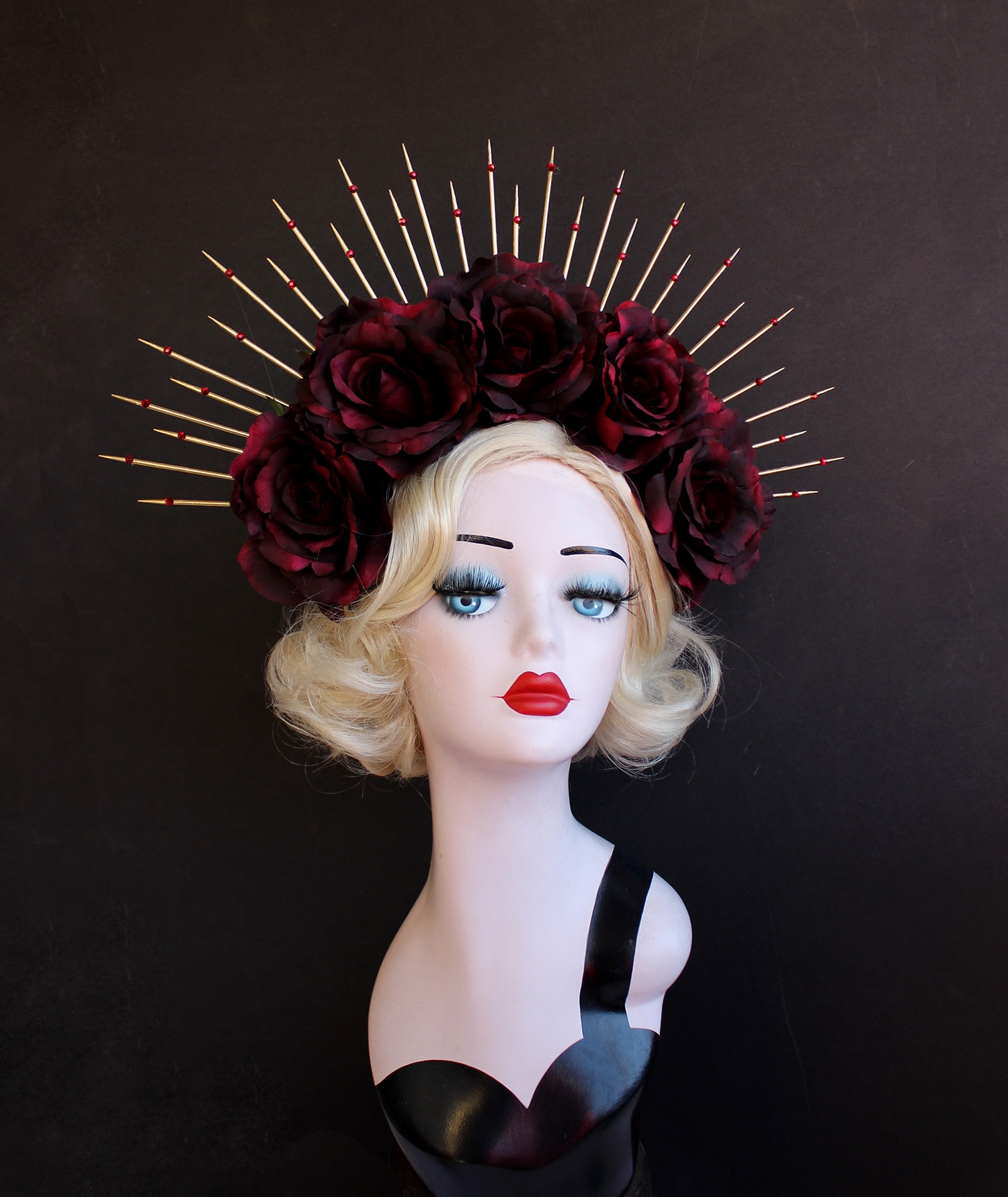 6 Burgundy Red Rose Flower Crown With Crystals Gold | Etsy