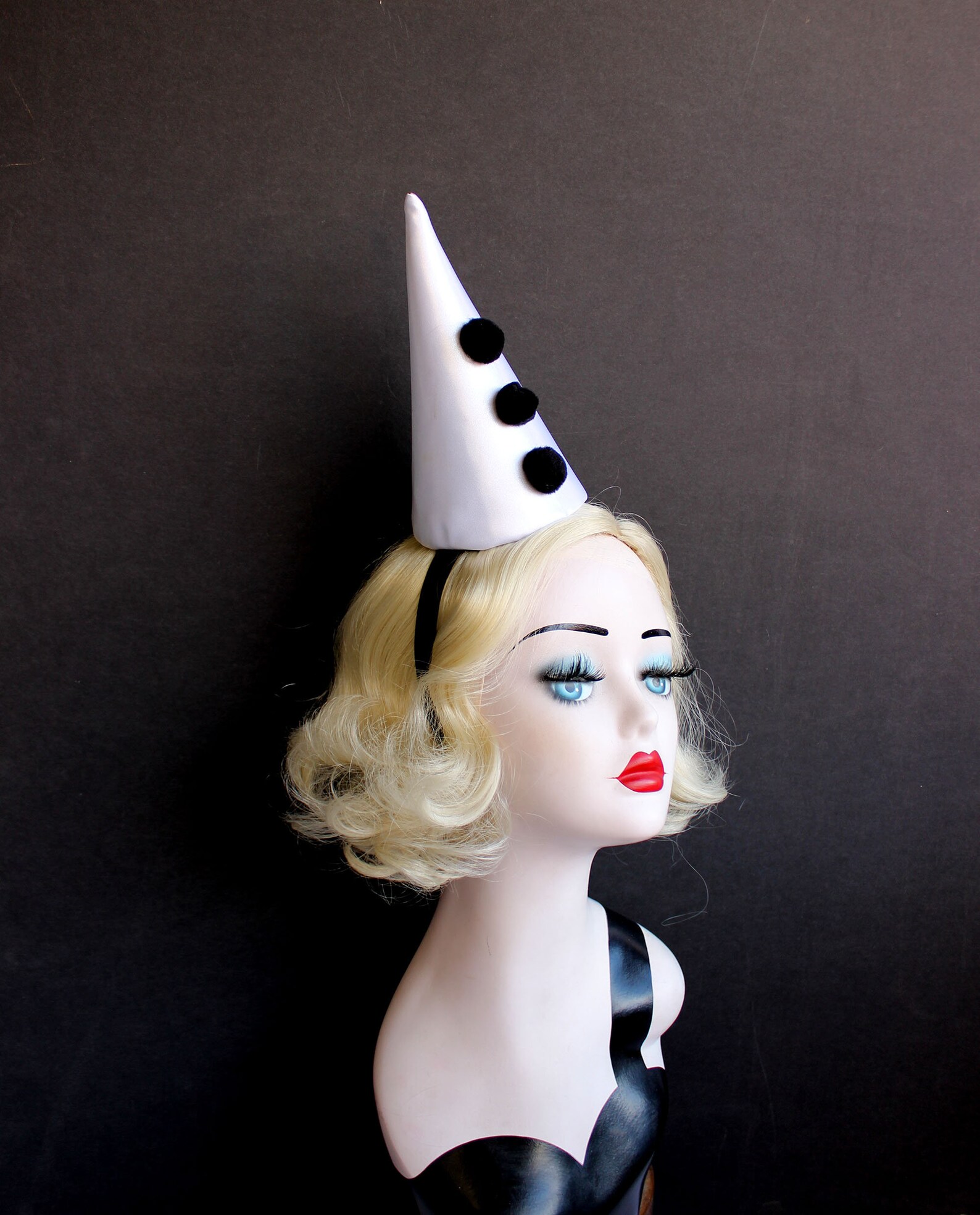 White Mini Clown Hat with Pom Poms Halloween Costume Circus | Etsy