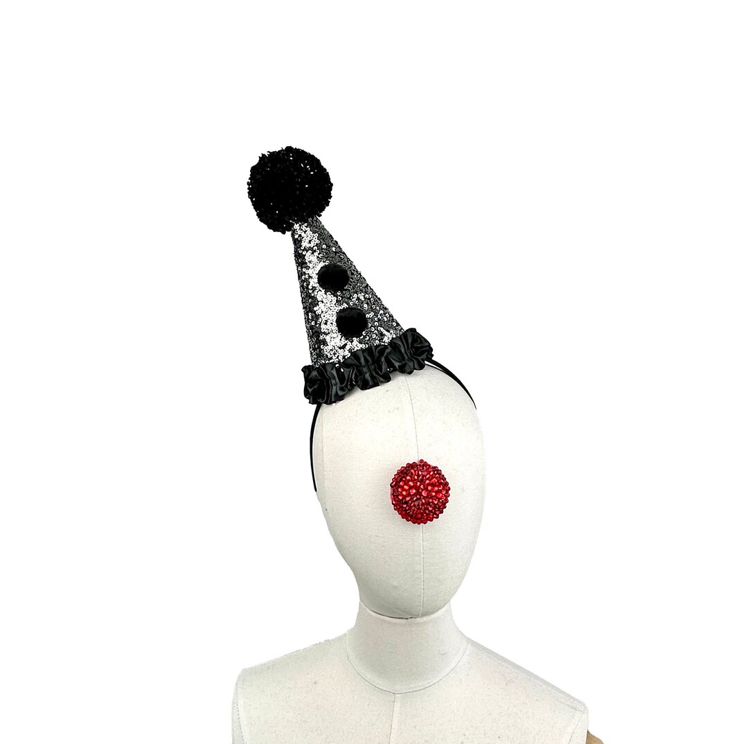 Silver and Black Mini Clown Hat, Halloween Costume, Birthday Party ...