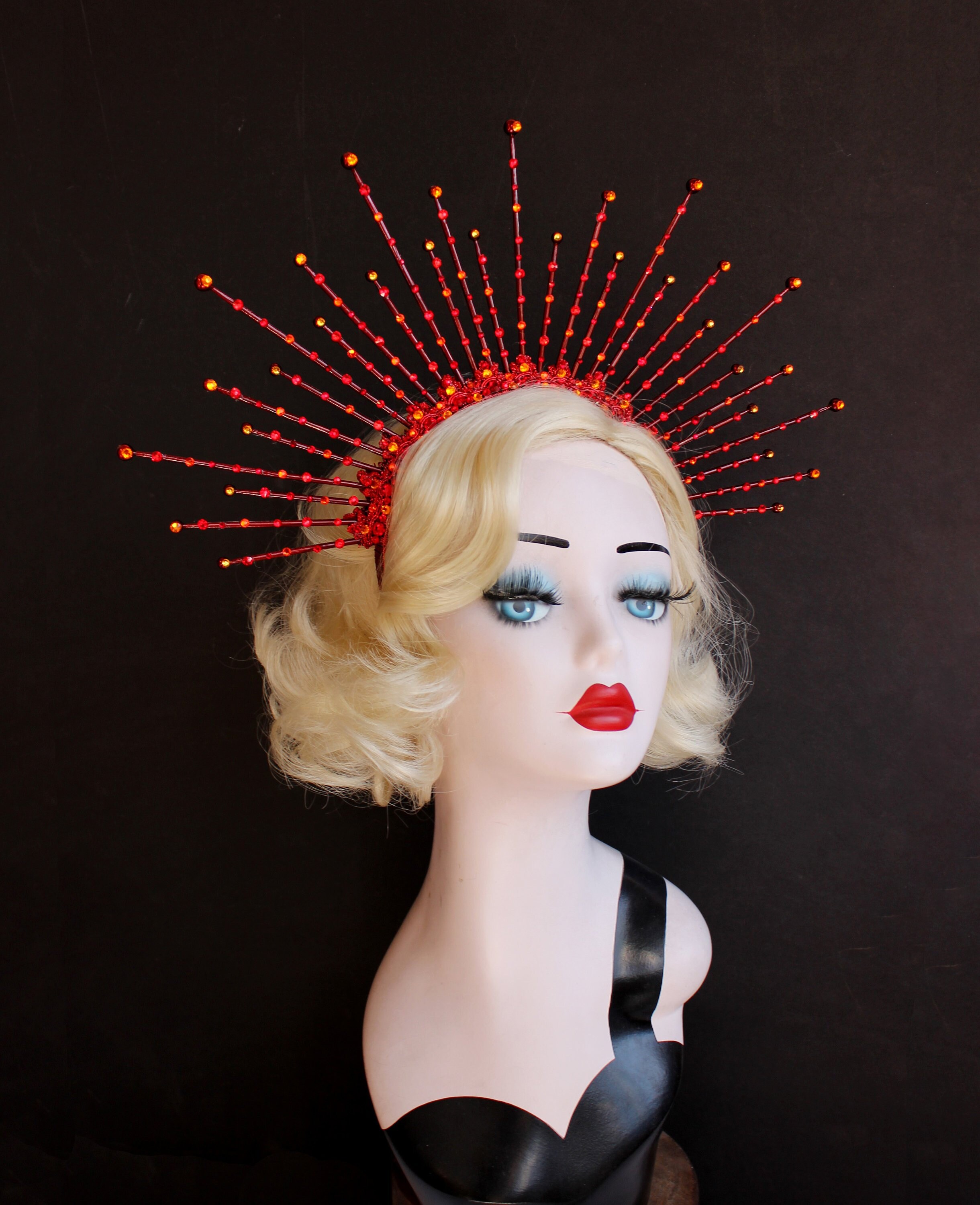 5 Red Swarovski Crystal Crown Spike Tiara Bridal | Etsy