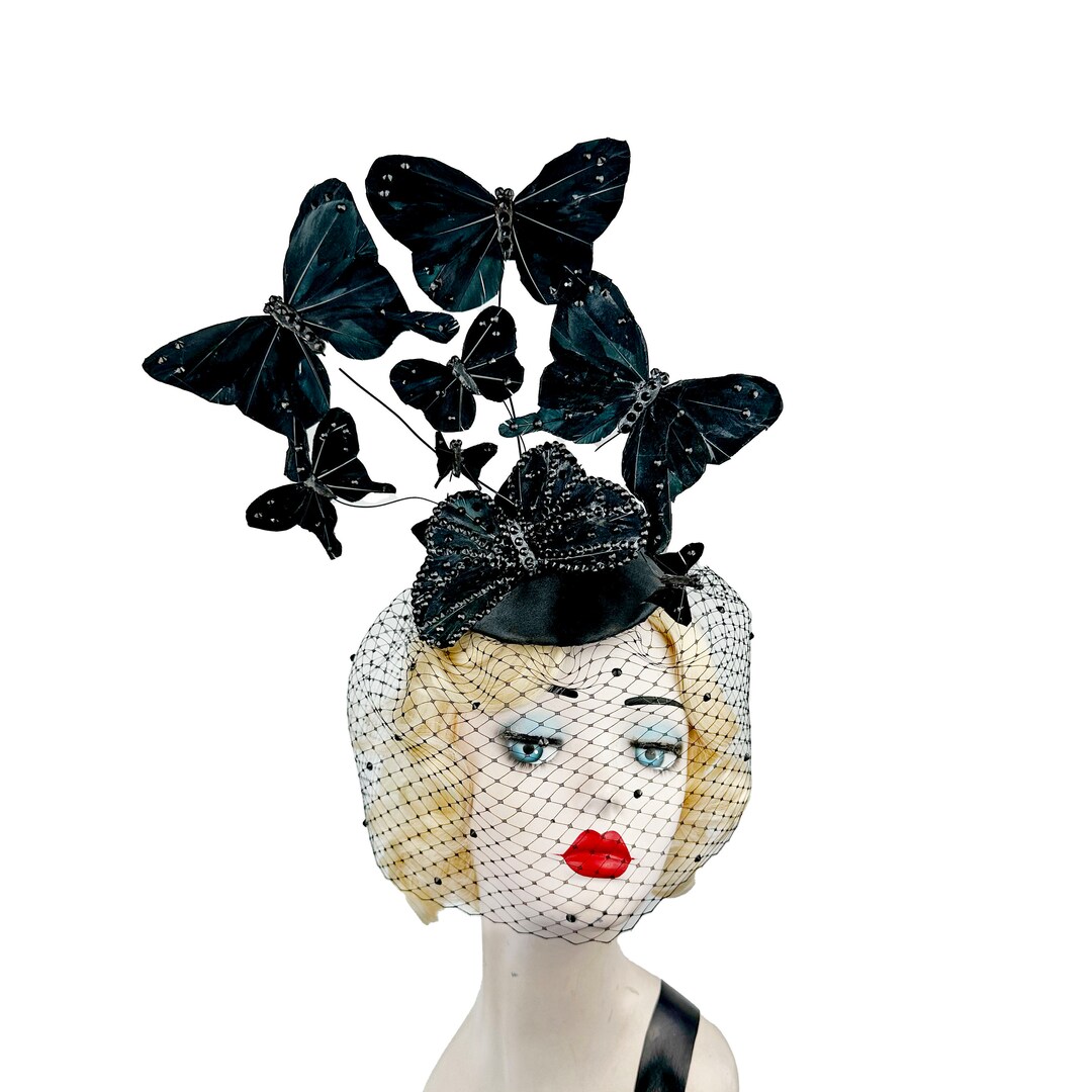 Butterfly Hat, Black Feather Butterflies Headdress, Goth Hair Accessory ...