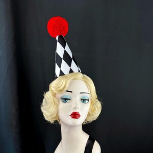 Mini Clown Hat, Black, White, Red, Diamond Pattern, Circus, Halloween ...