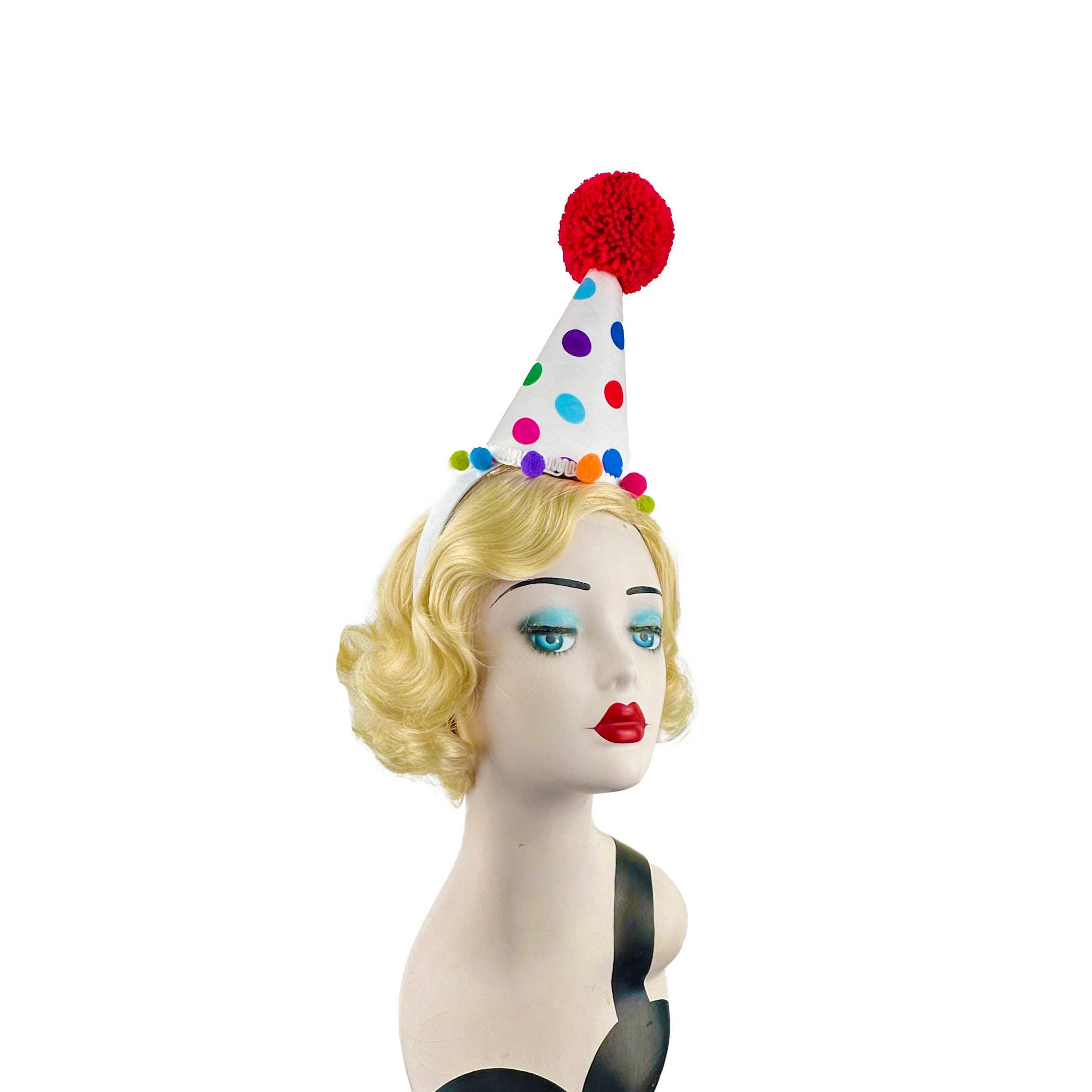 Multi Colored Polka Dot Clown Hat With Pom Poms, Halloween Costume ...
