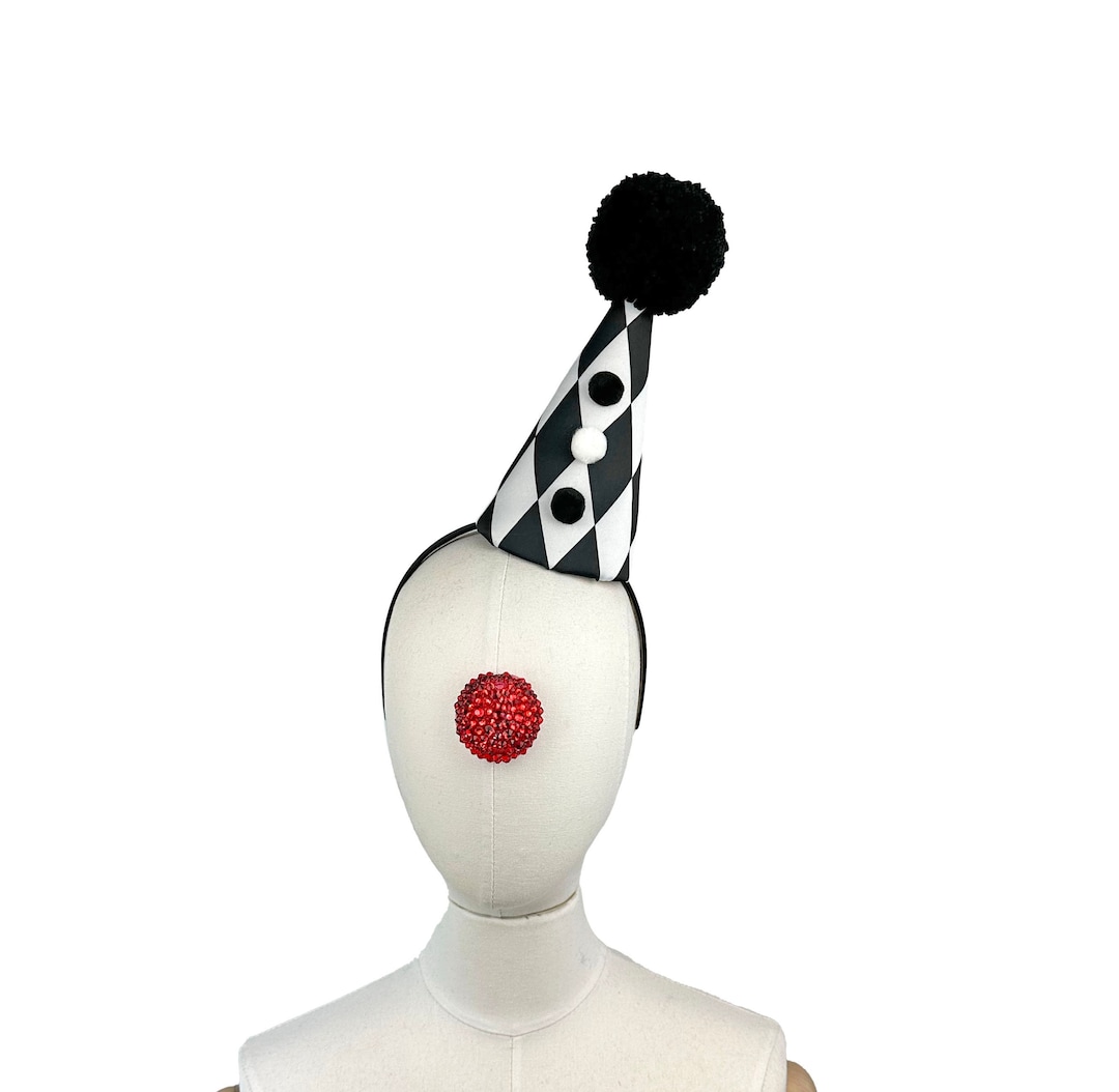 White and Black Diamond Clown Hat, Cirque Costume, Birthday Party Hat ...