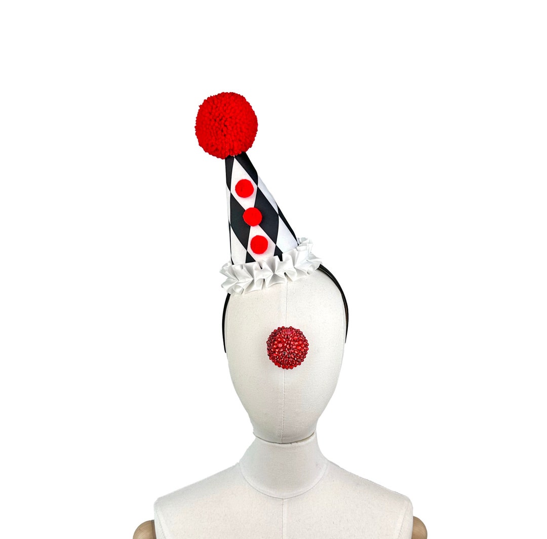 Red, White and Black Diamond Clown Hat, Cirque Costume, Birthday Party ...