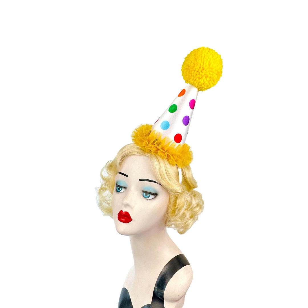 Mini Clown Hat With Yellow Pom Pom and Tulle Trim, Classic Circus ...