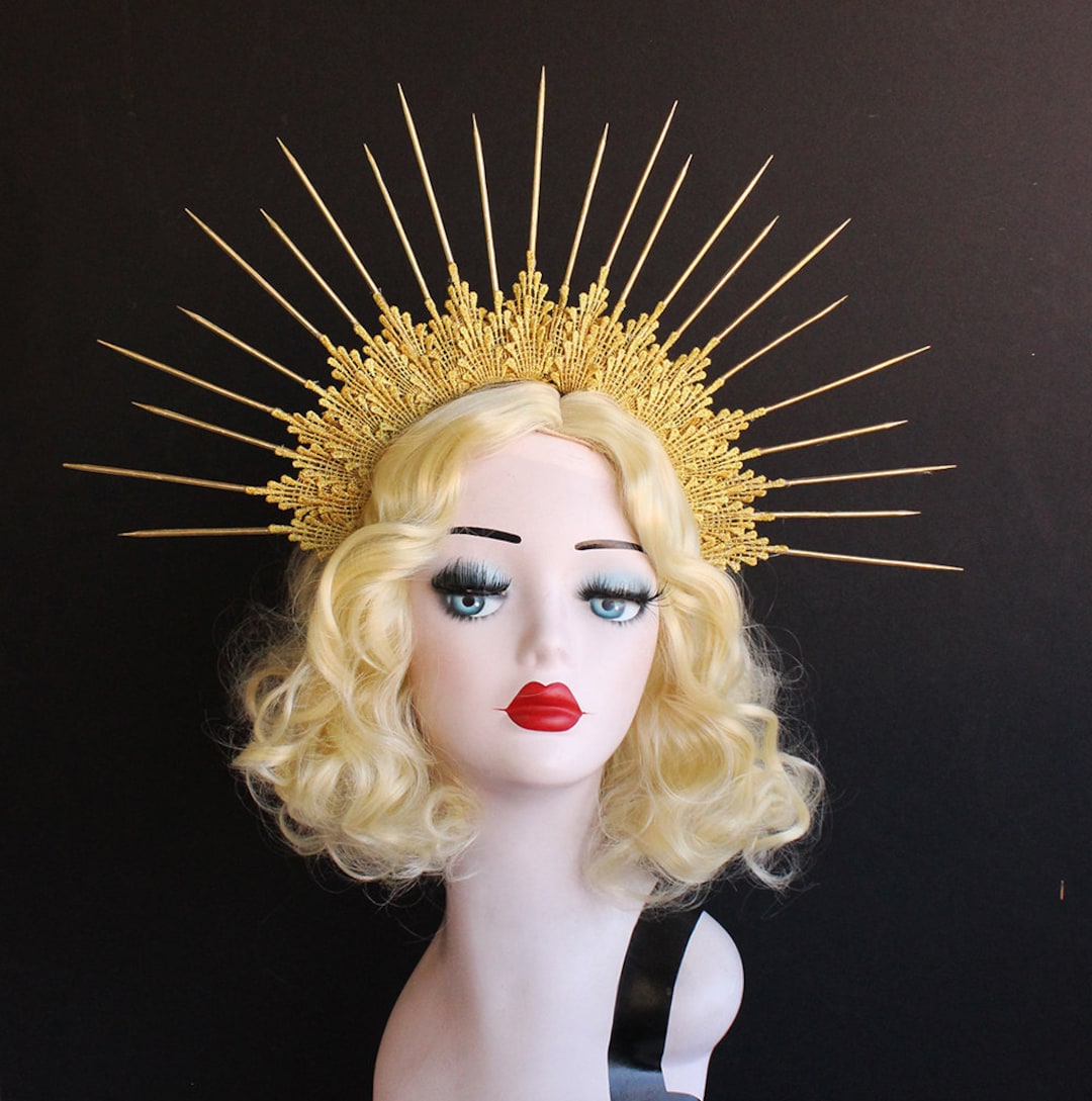 Gold Lace Crown Headband, Halo Headpiece, Bridal Headdress, Virgin Mary ...