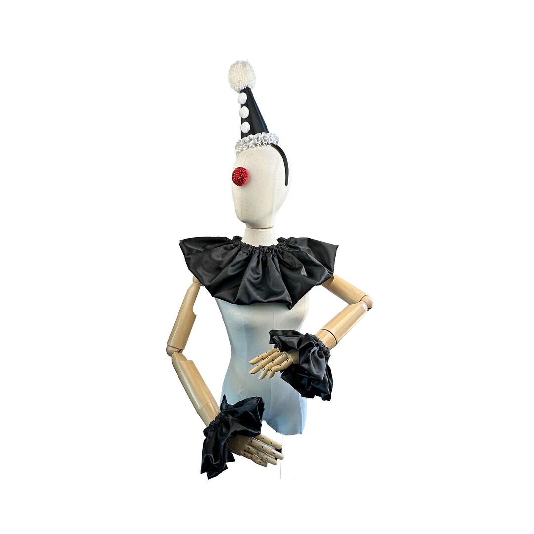 Black and White Satin Clown Costume Set With Wide Collar, Halloween ...