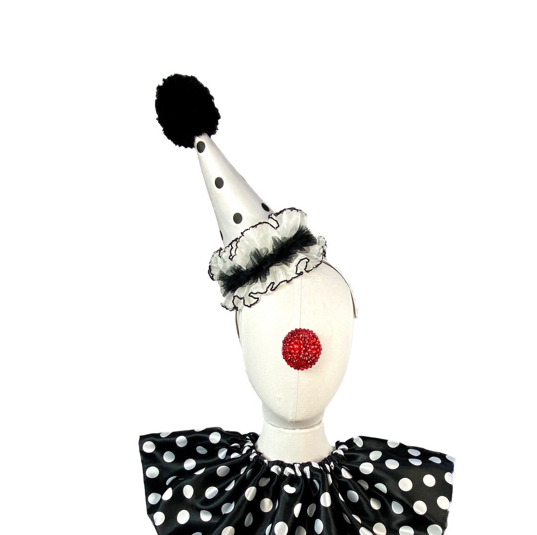 Frilly Black and White Clown Hat, Cirque Costume, Birthday Party Hat ...