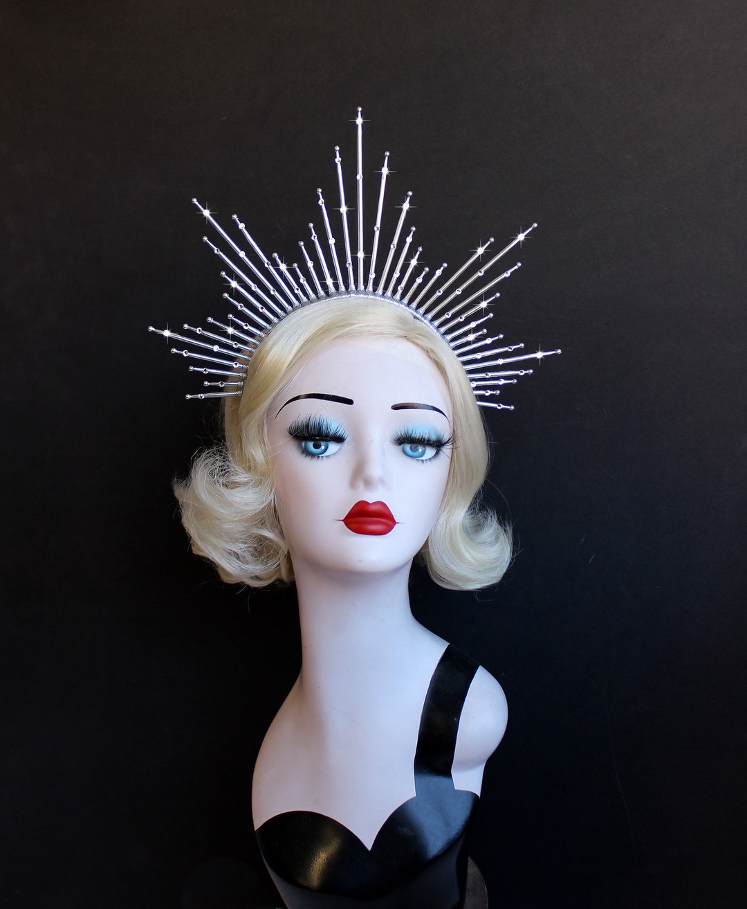 5" Silver Halo Headpiece With Beaded Tips, Theatrical Costuming, Virgin ...