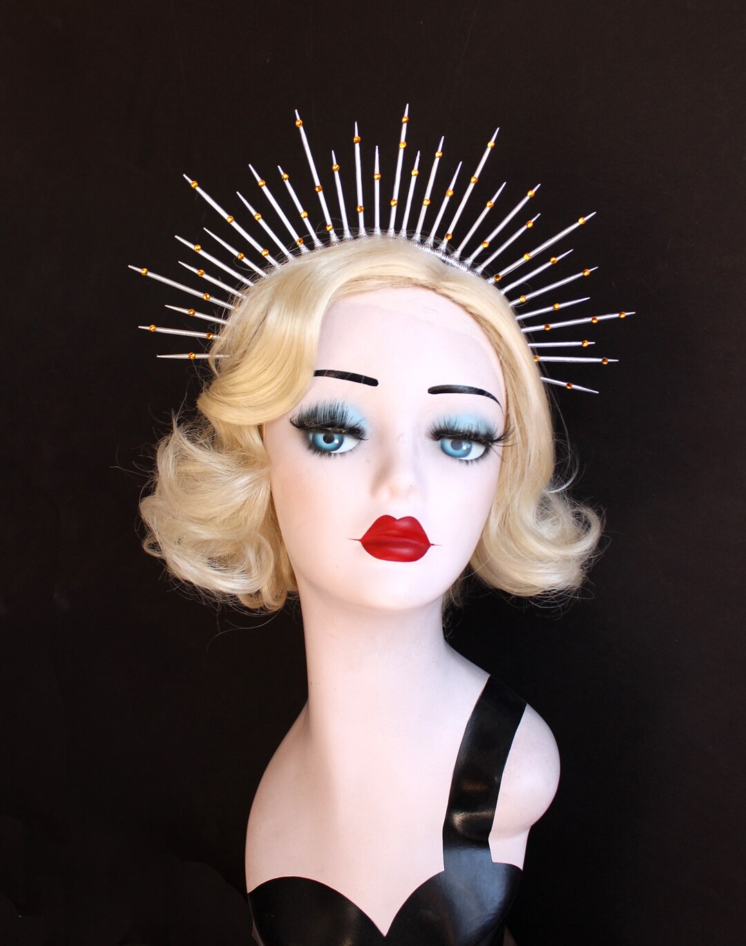 3" Silver Halo Headband With Gold Topaz Crystals, Crown Headpiece ...