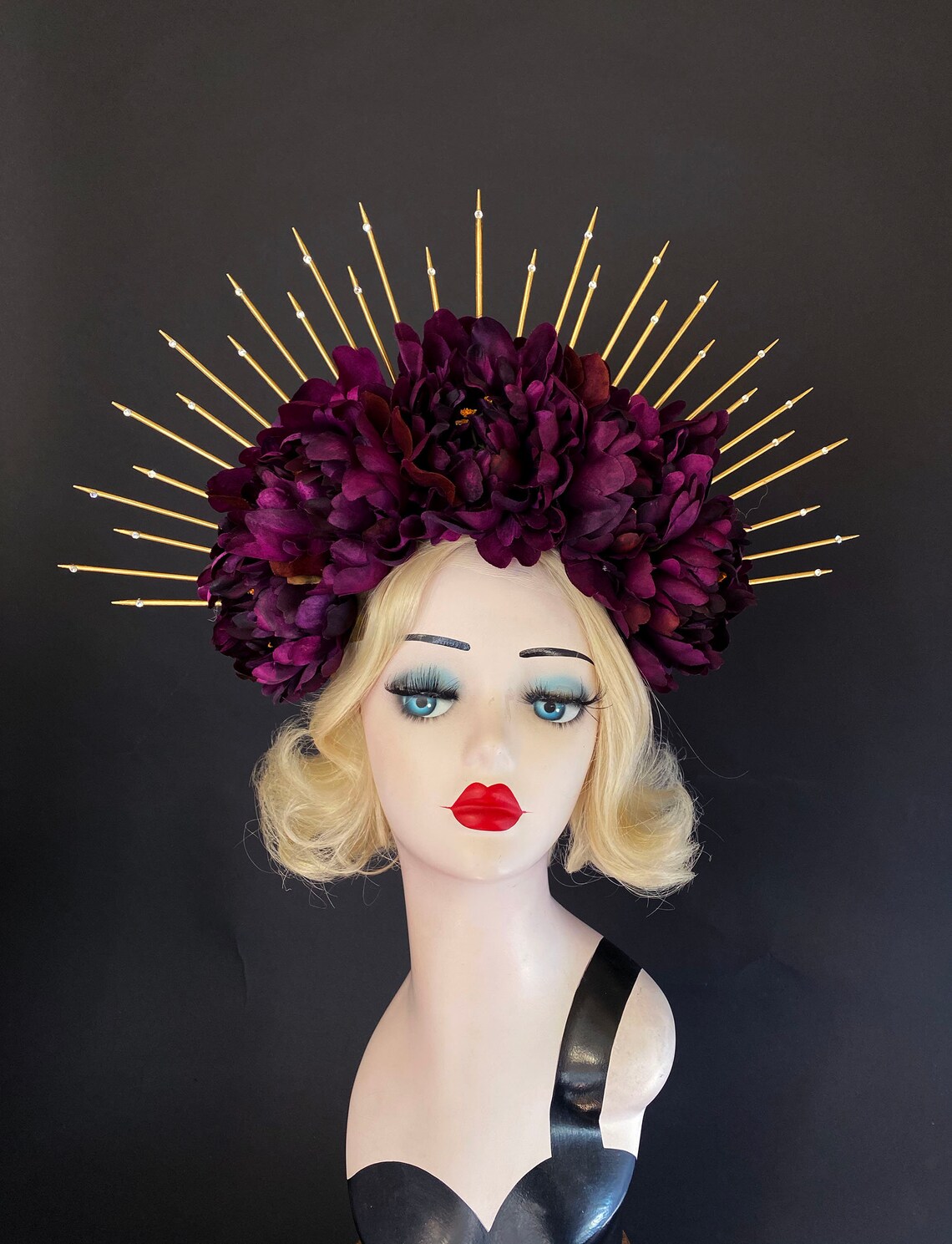 Deep Purple Flower Crown with Crystals 6 Inch Gold Halo | Etsy