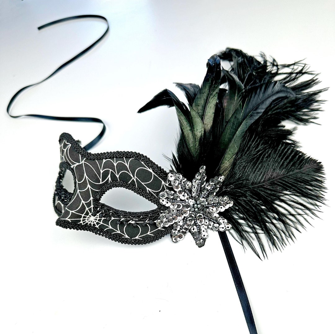Spiderweb Mask With Feathers, Masquerade Accessory, Glow in the Dark ...