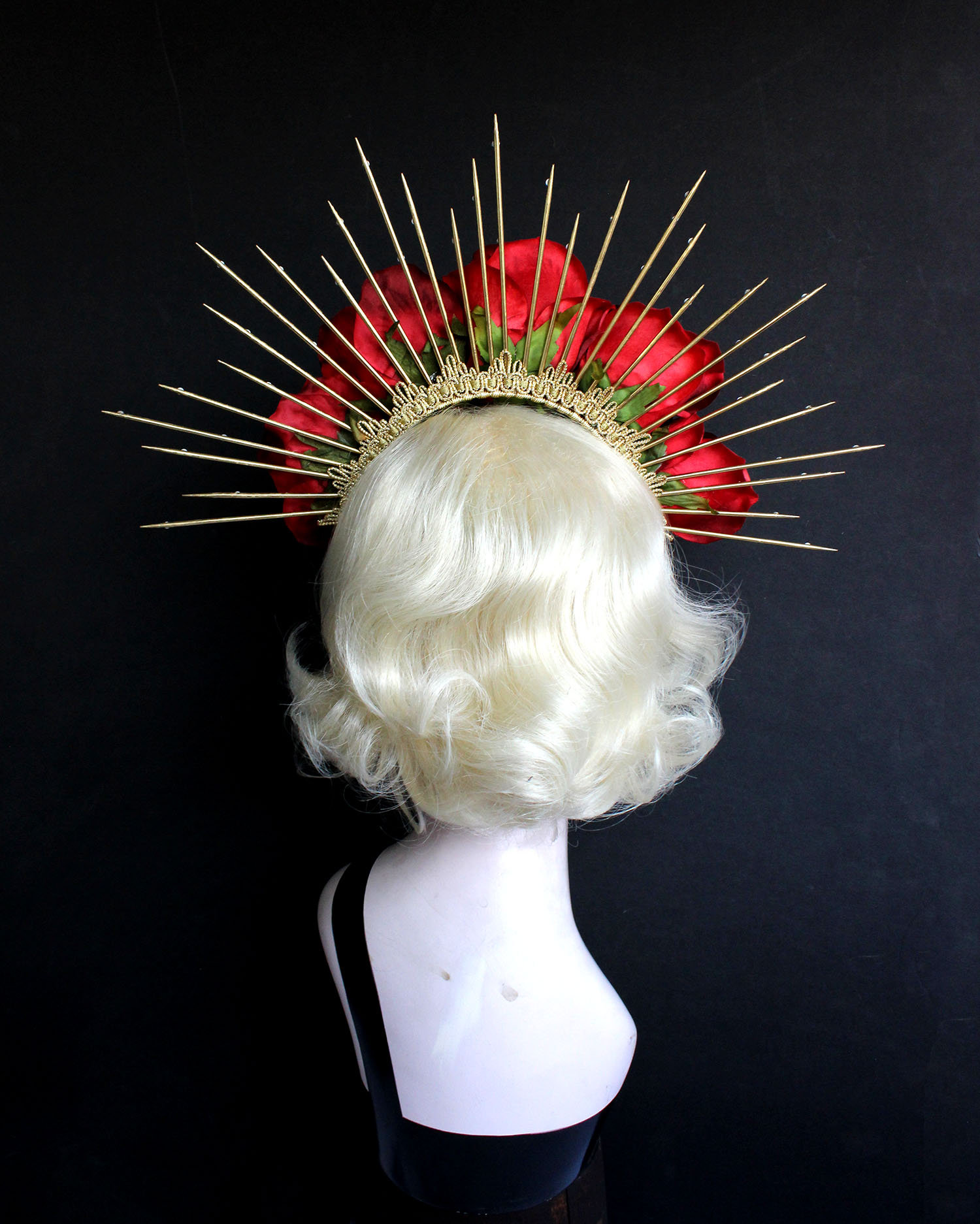 Red Rose Flower Crown with Crystals 6 Inch Gold Halo | Etsy