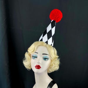 Mini Clown Hat, Black, White, Red, Diamond Pattern, Circus, Halloween ...