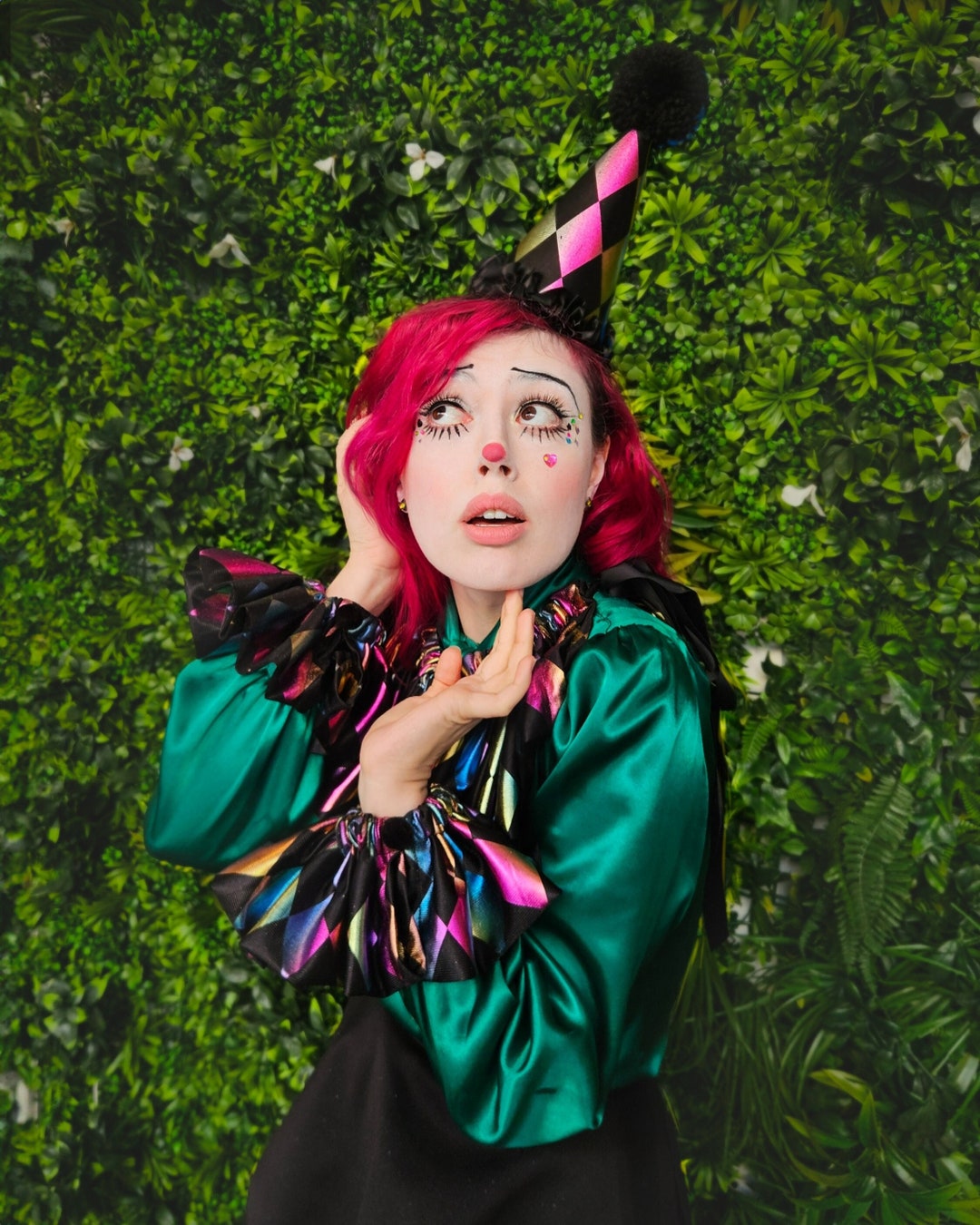 Harlequin Clown Costume Set, Hat, Collar, Cuffs, Multicolored - Etsy