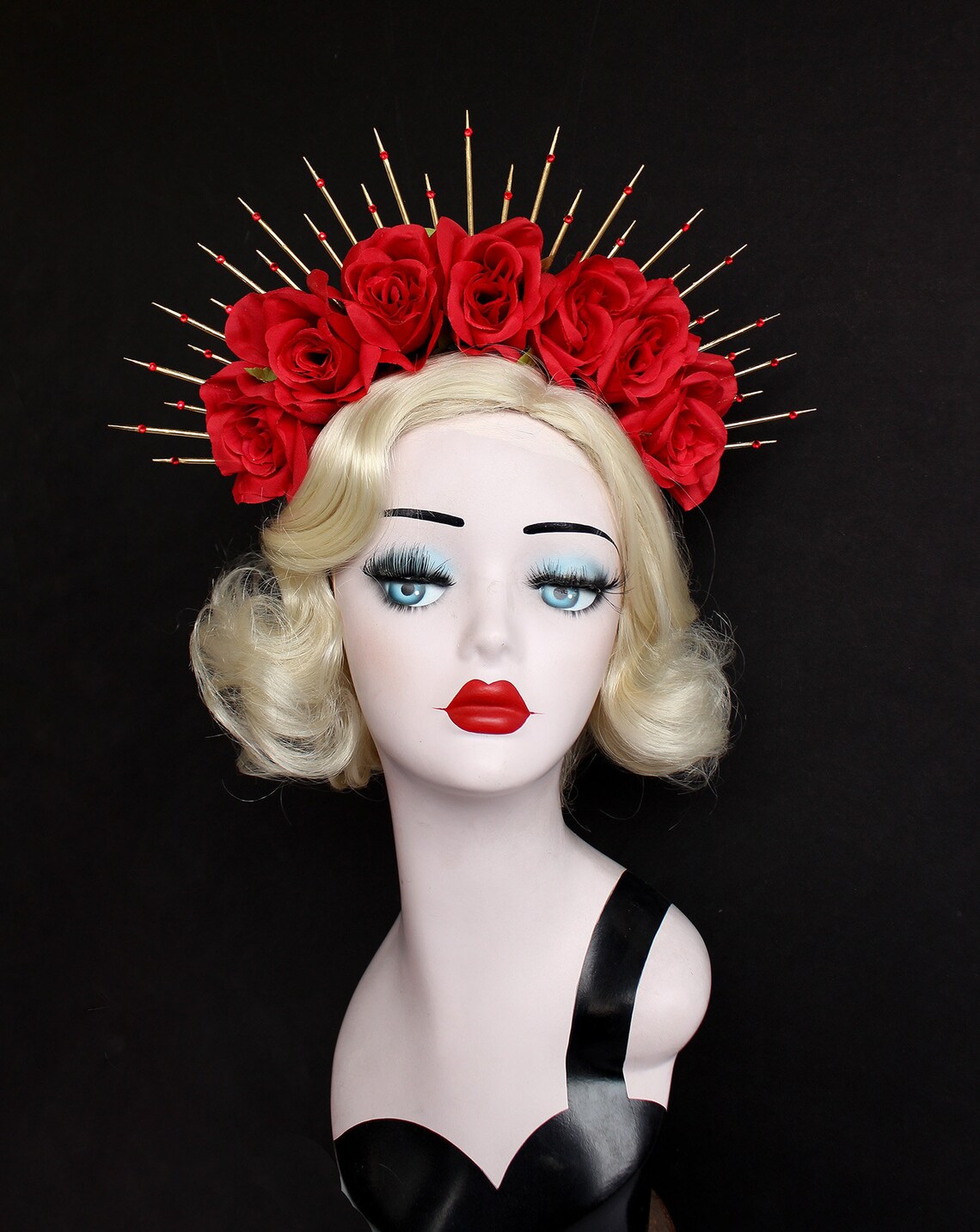 Red Rose Flower Crown Gold Halo Crown Bridal Crown Crown - Etsy