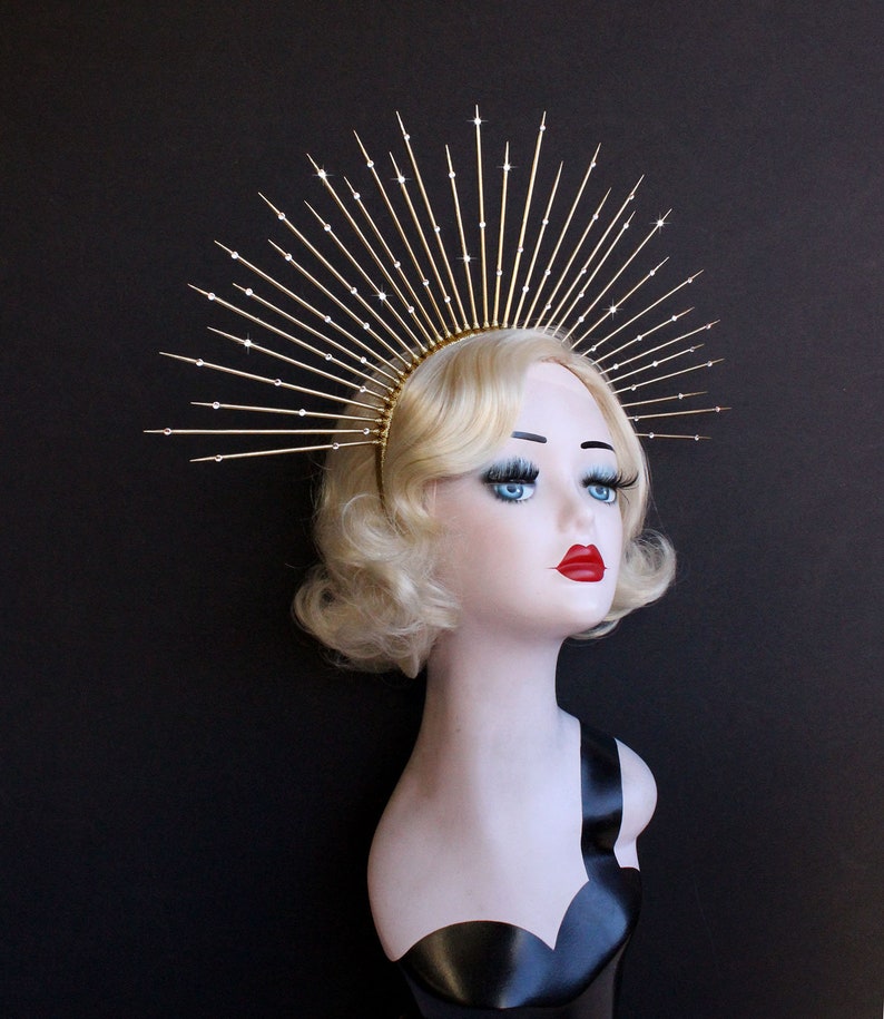 Crystal 6 Gold Spike Crown Headband Halo Headpiece | Etsy