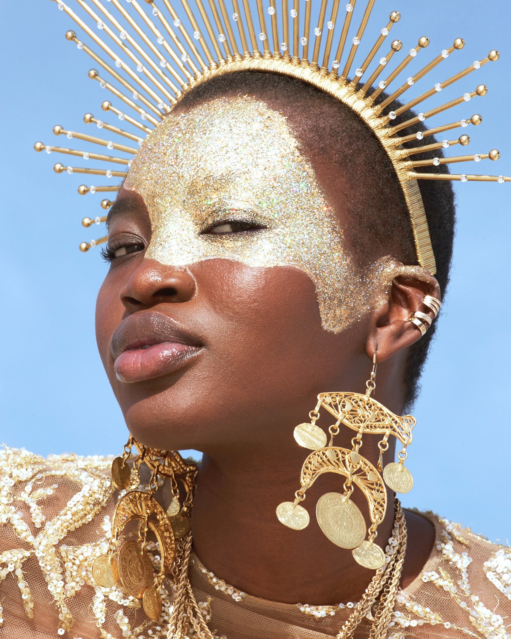 5 Gold Halo Headpiece With Crystals and Beads | Etsy