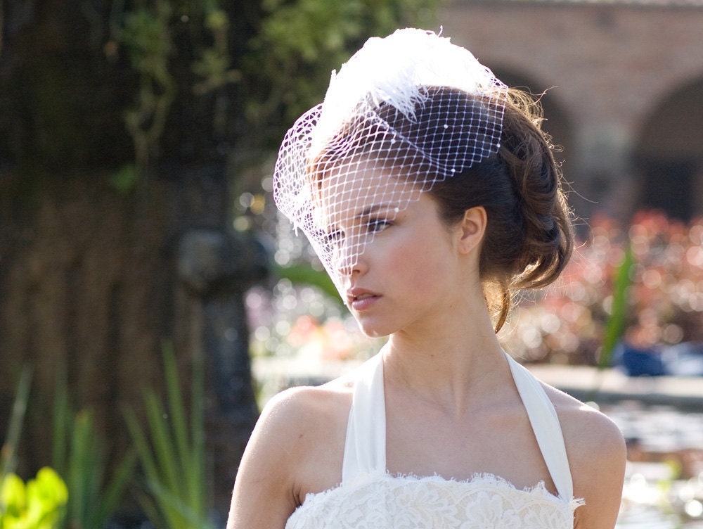 Wedding Veil Birdcage Veil Bridal Hat Feather Fascinator | Etsy