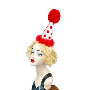 Red and White Mini Clown Hat With Tulle Trim, Classic Circus, Halloween ...