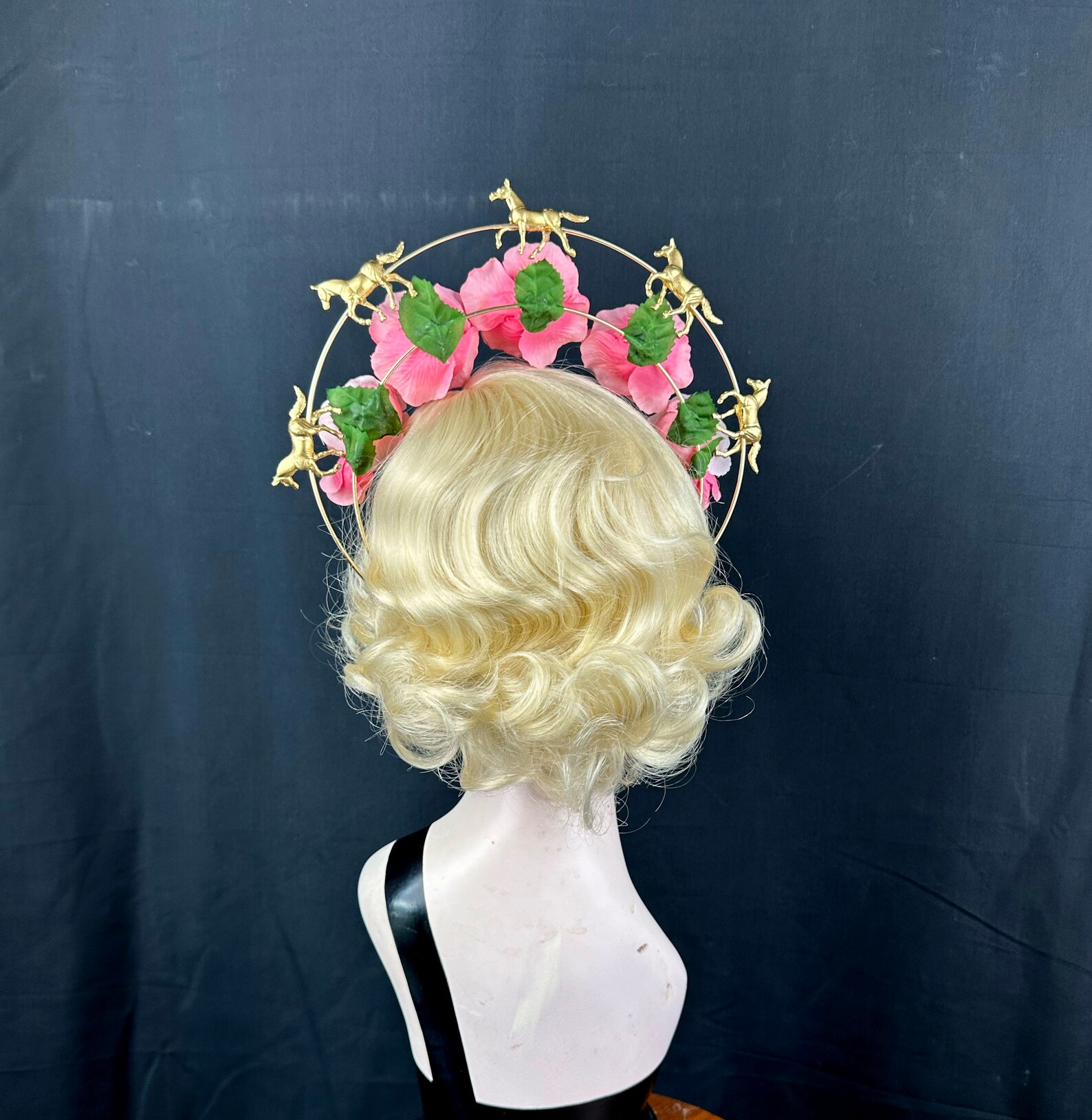 Pink Rose Headband With Gold Horses, Kentucky Derby Hair Accessory ...