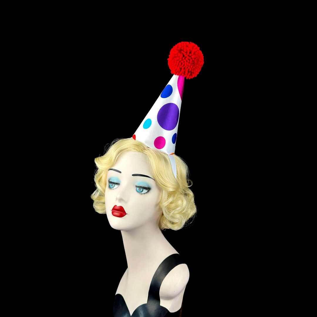 Mini Clown Hat, Multi Color Polka Dot With Red Pom Pom, Classic Circus ...