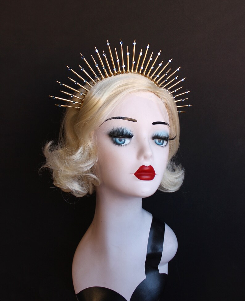 2 Gold Halo Crown with Blue Topaz Crystals Celestial | Etsy