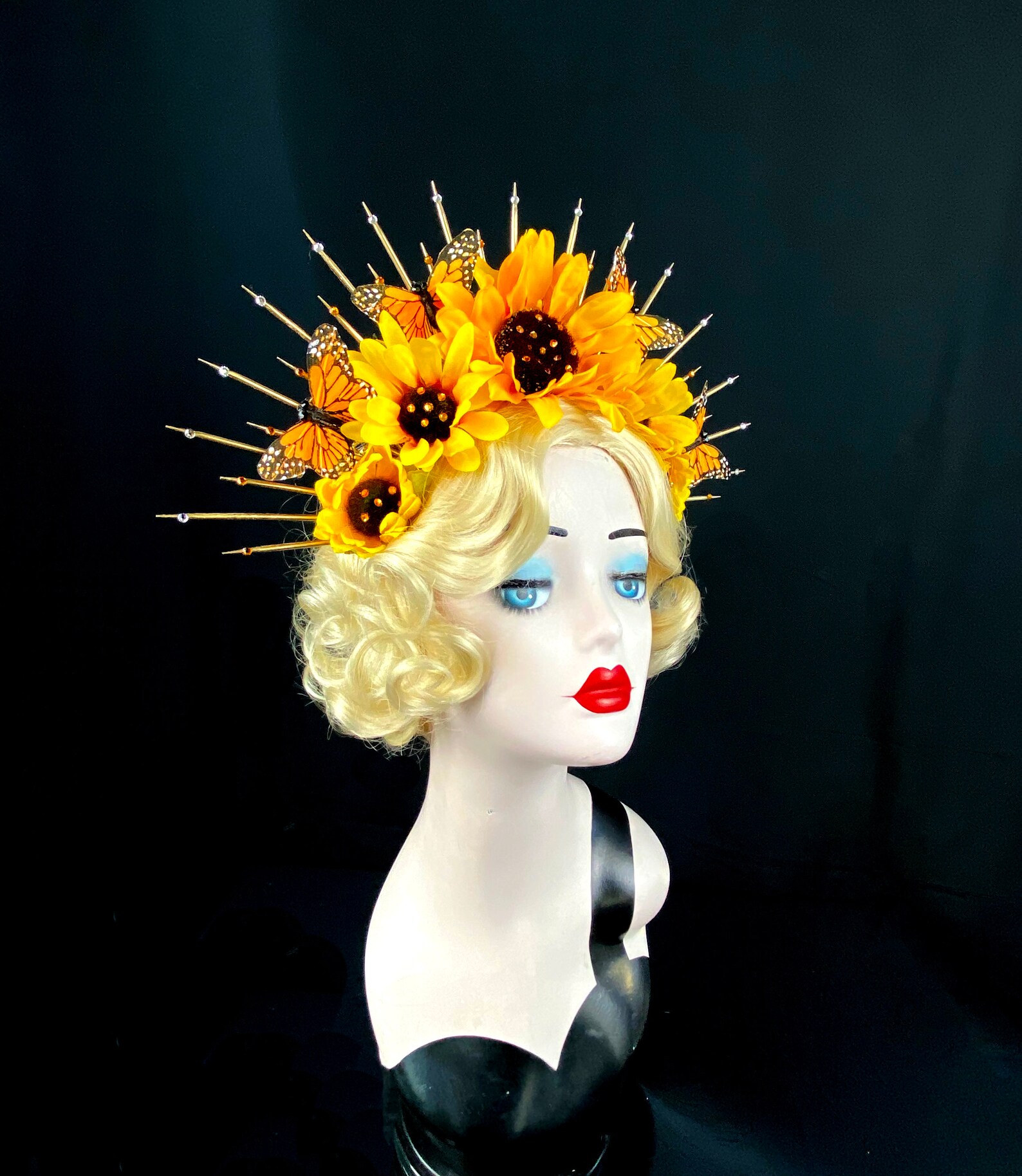 Sunflower Crown With Butterflies, Halo Headpiece, Sun Flower Yellow ...