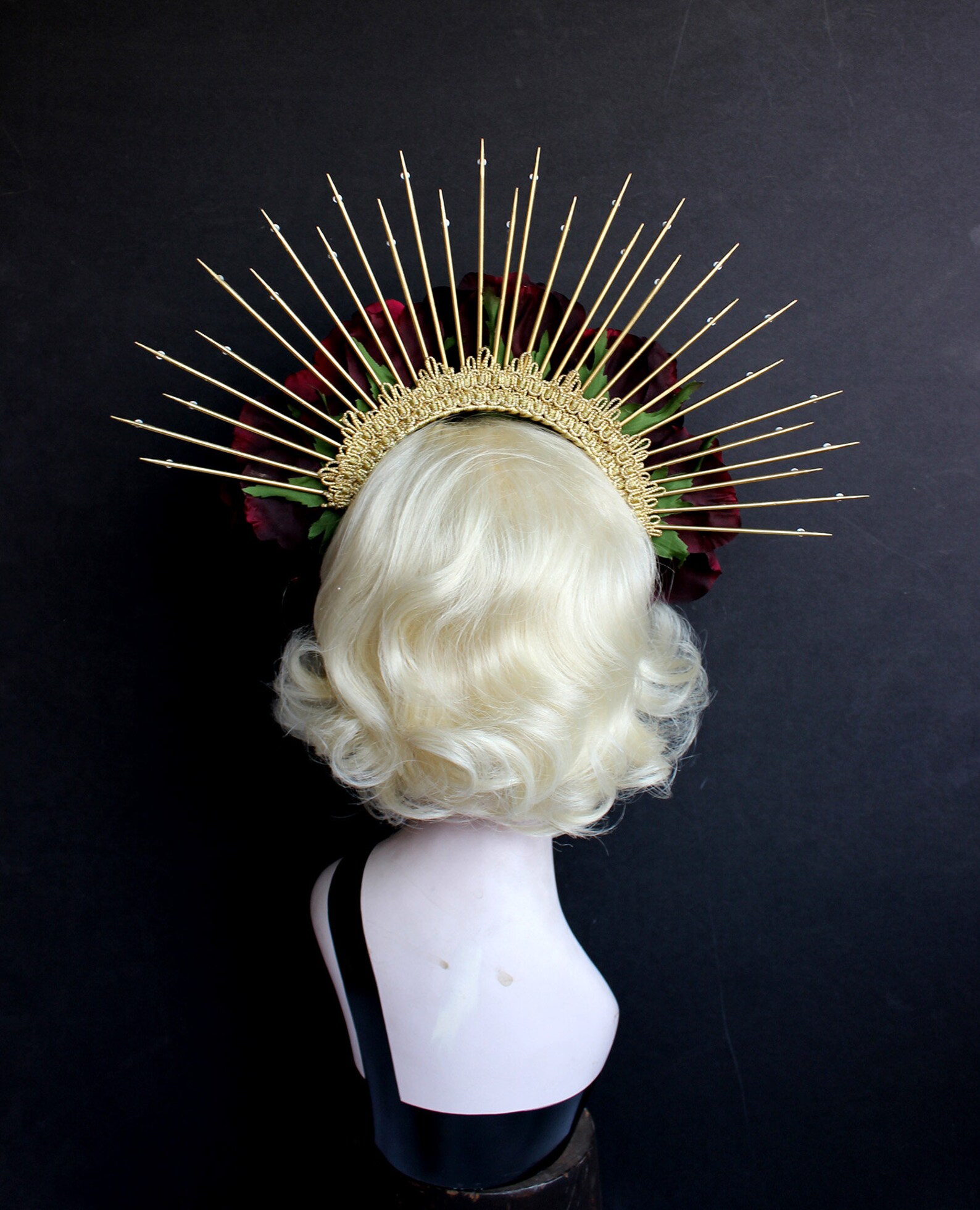 6 Burgundy Red Rose Flower Crown With Crystals Gold - Etsy