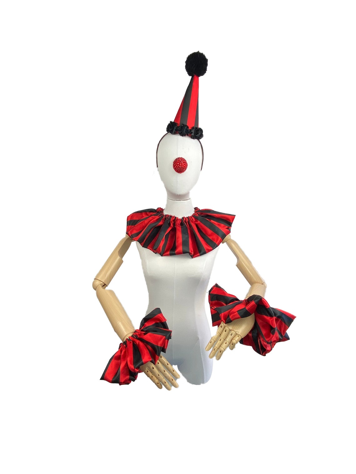 Red and Black Stripe Clown Outfit Hat Collar and Cuffs - Etsy