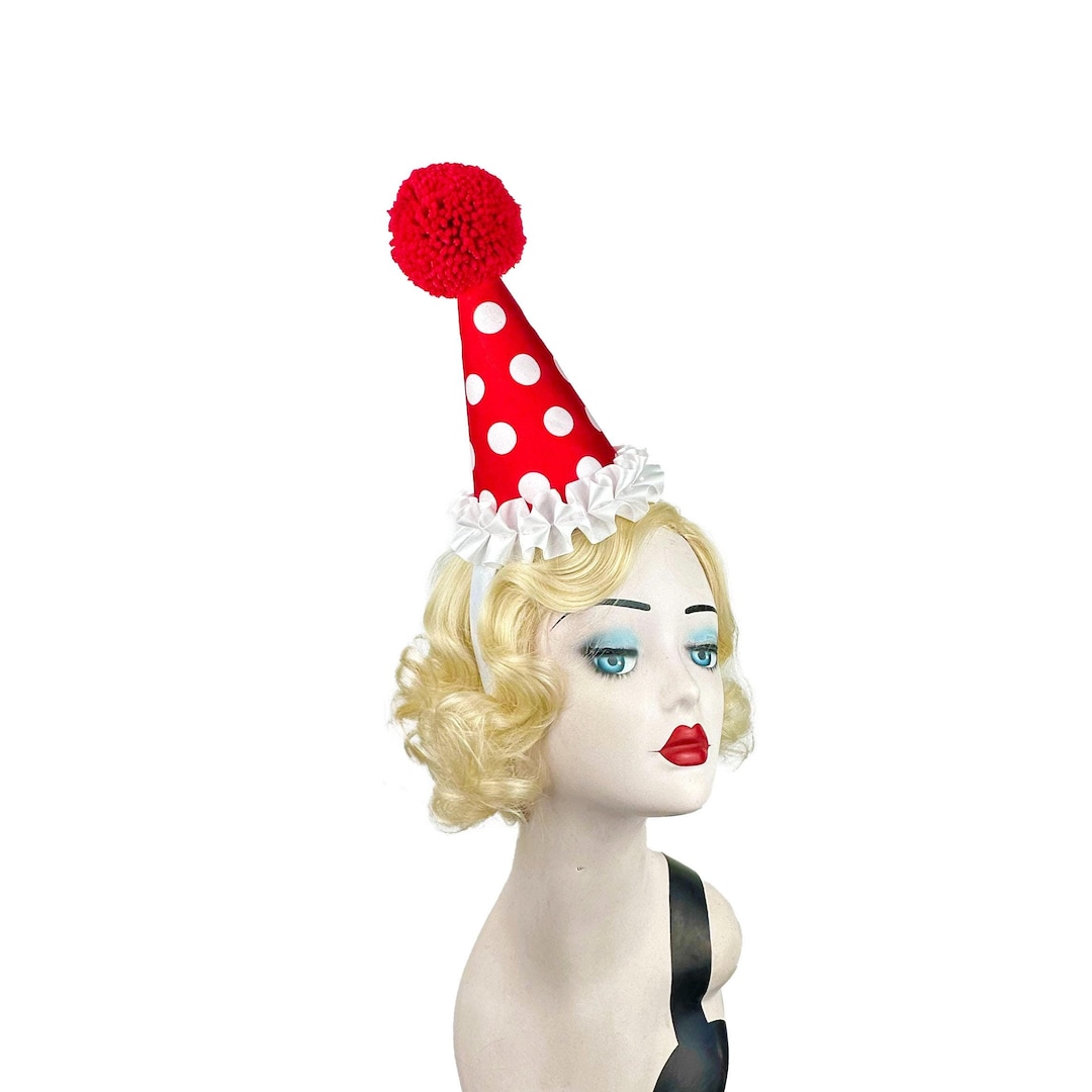 Mini Clown Hat, Red and White Polka Dot, Halloween Costume, Vintage ...