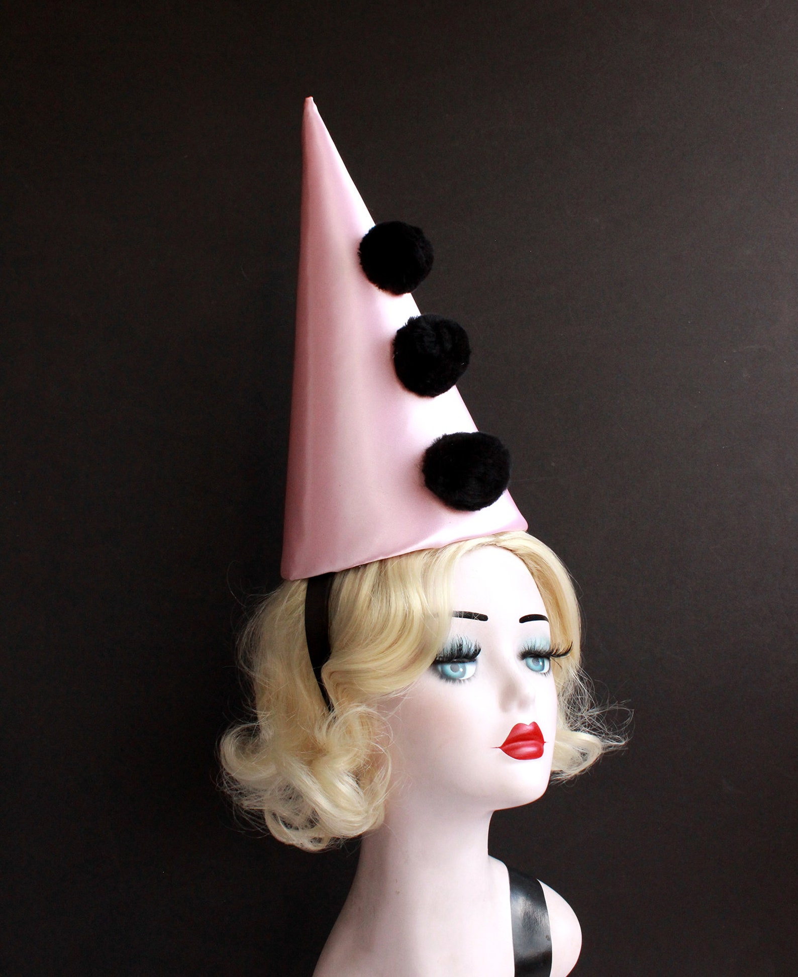 Large Pom Pom Pink and Black Classic Clown Hat Circus - Etsy