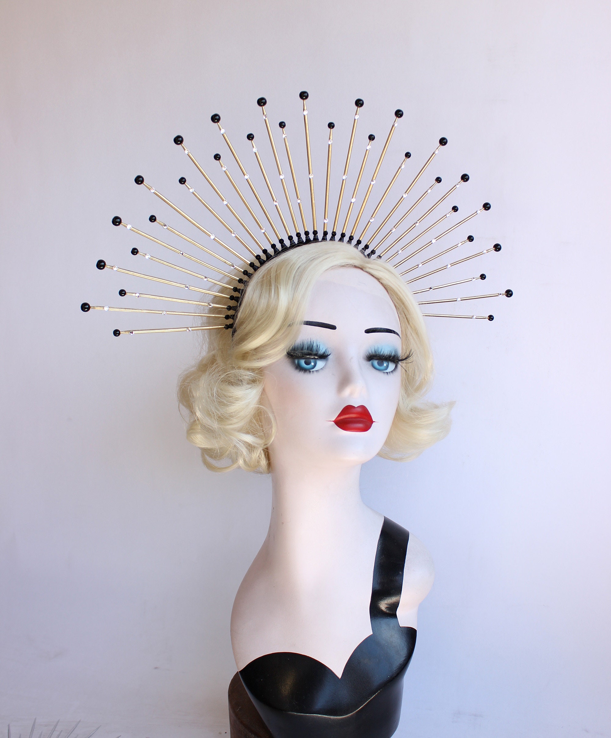 Gold and Black Goddess Crown With Swarovski Crystals Spike | Etsy