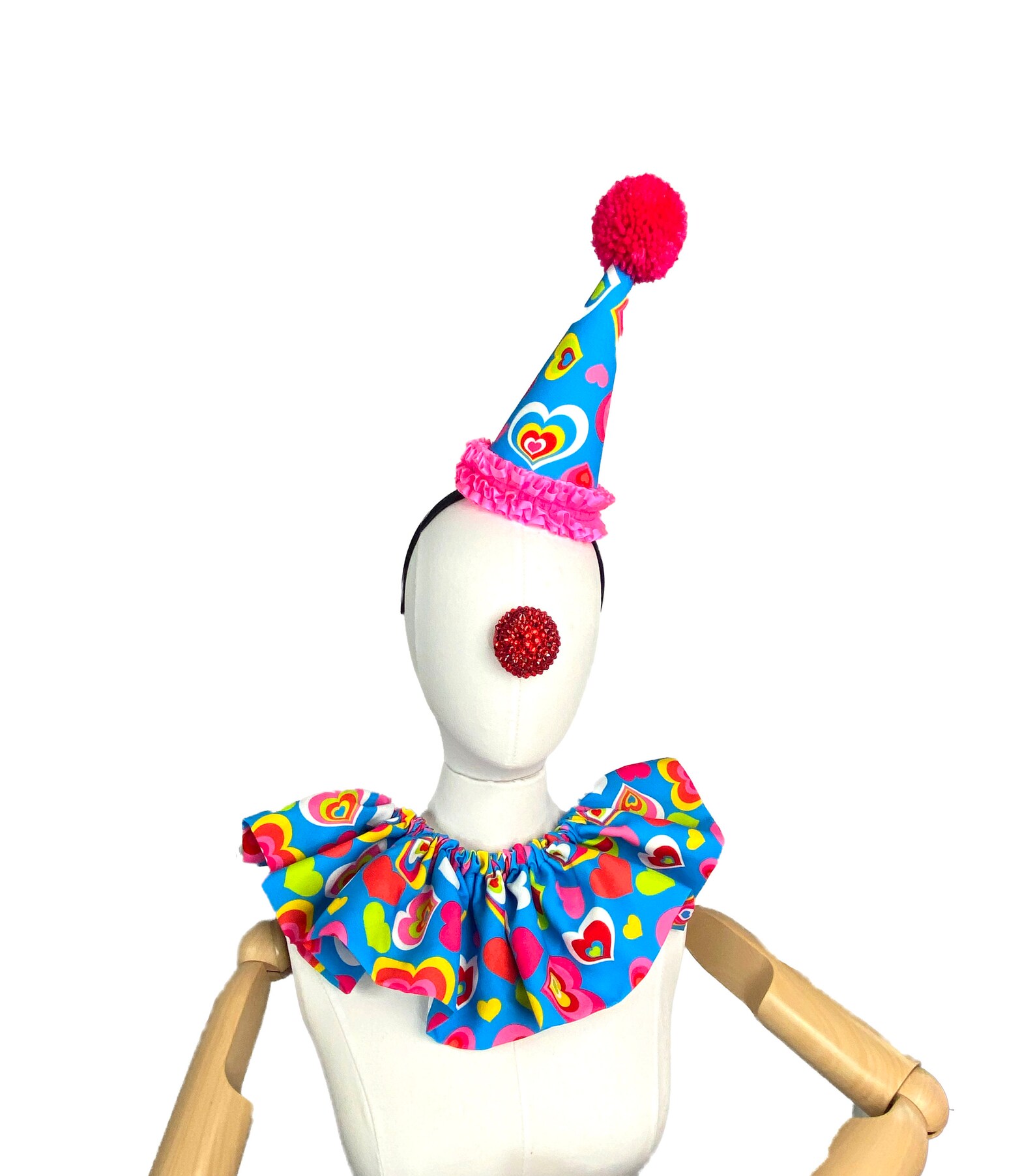 Blue and Pink Clown Hat With Hearts, Cirque Costume, Birthday Party Hat ...