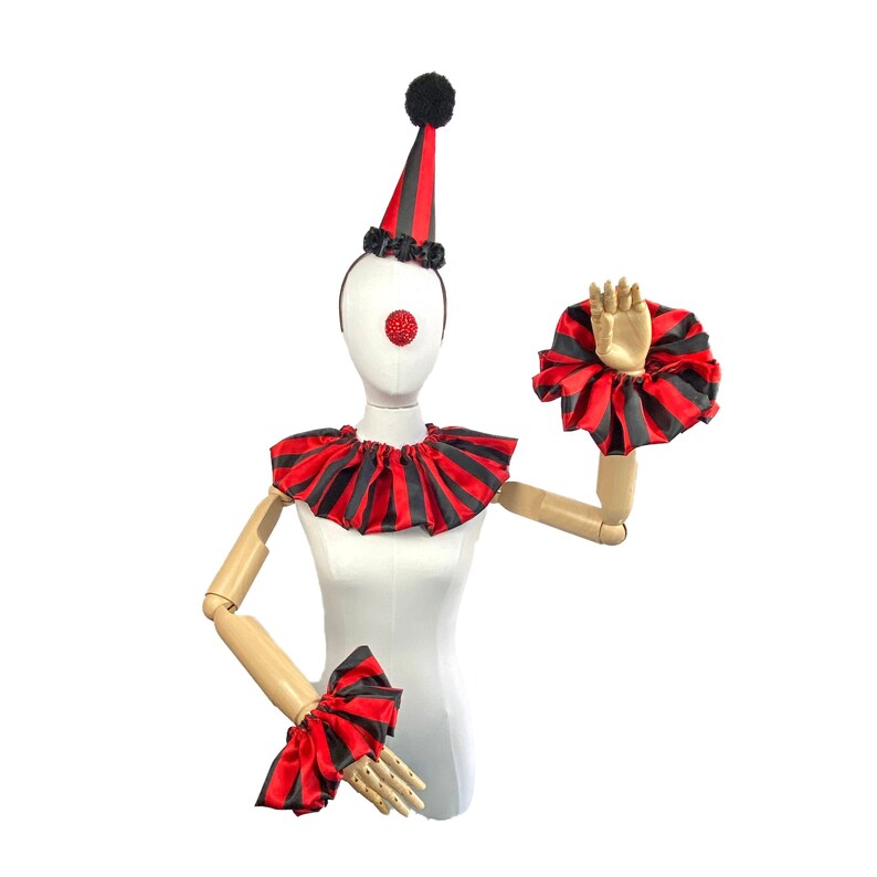 Red and Black Stripe Clown Outfit Hat Collar and Cuffs - Etsy