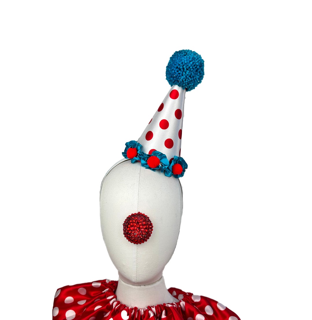 Red and White Polka Dot Clown Hat With Turquoise Blue Pom, Halloween ...